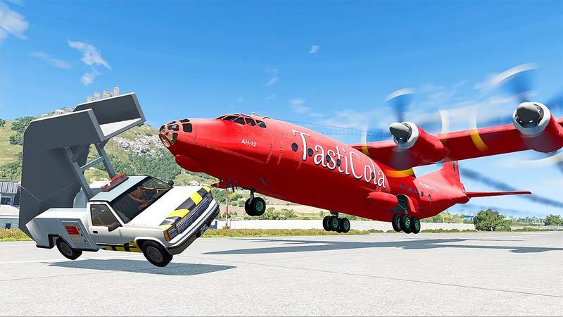 BeamNG:各种运输飞机引擎着火失控坠毁事故模拟,画面好舒适