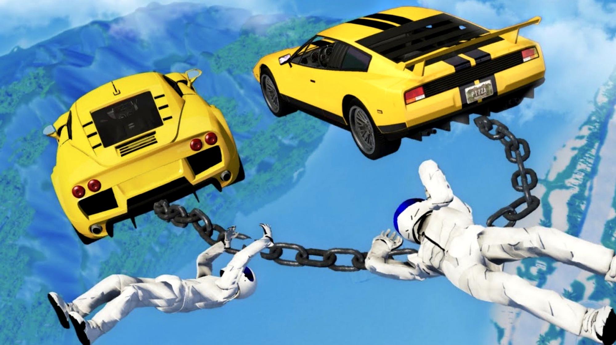 车祸模拟器:令人满意的画面,小跑车连接大铁链玩史诗级跳跃撞车