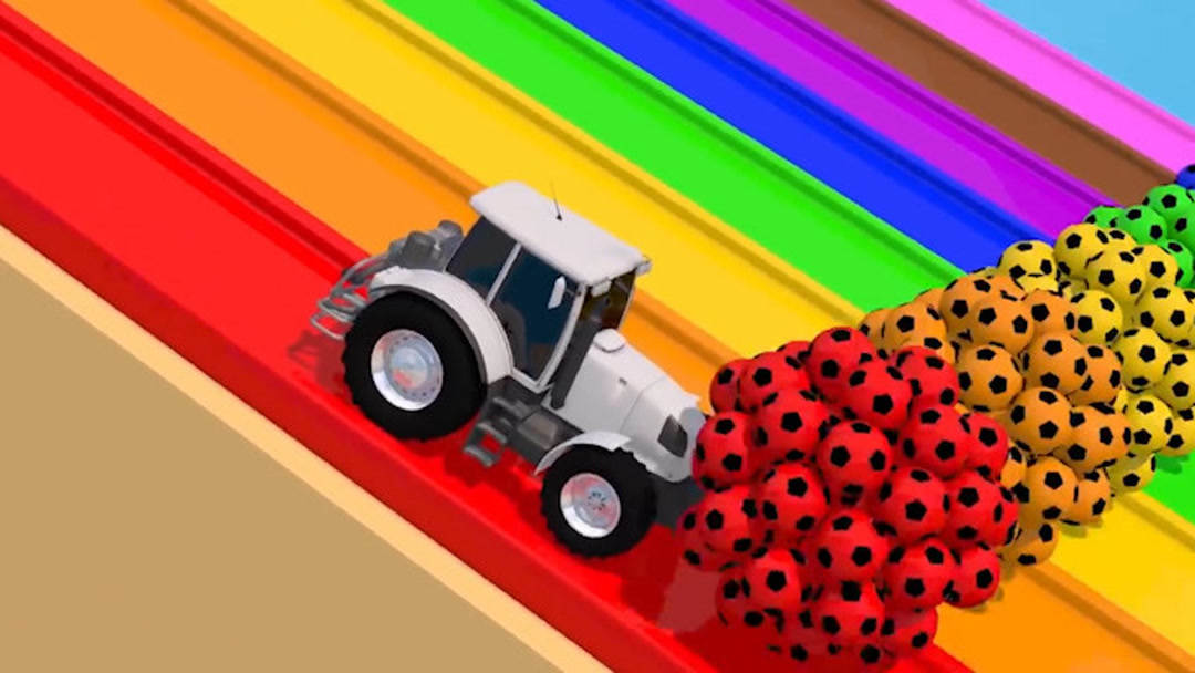 工程车施工动画 第57集 拖拉机冲向红色的球