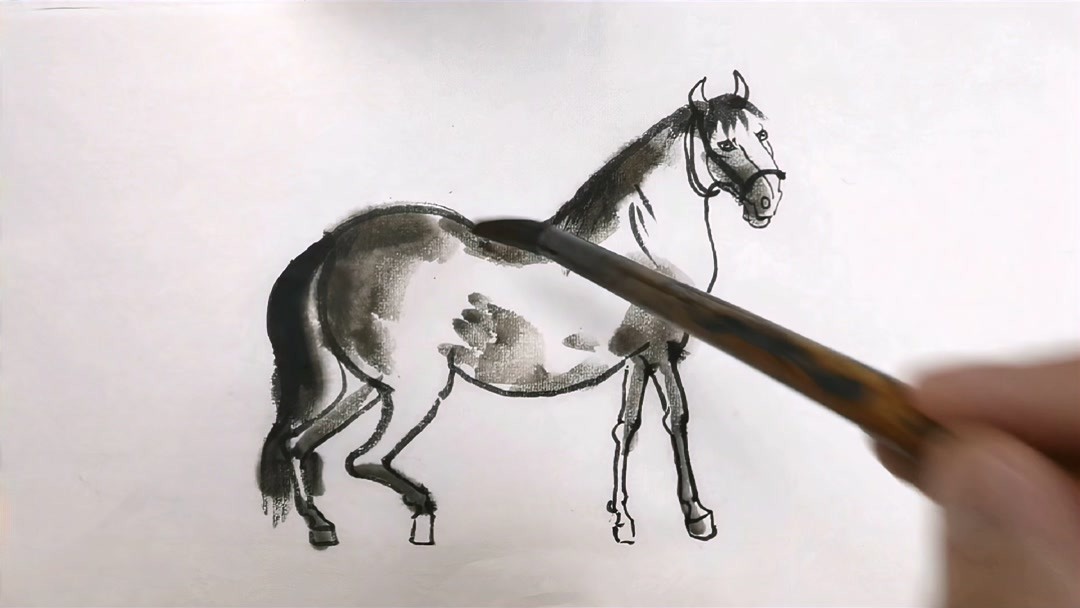 国画艺术水墨马,画马的技巧在这里