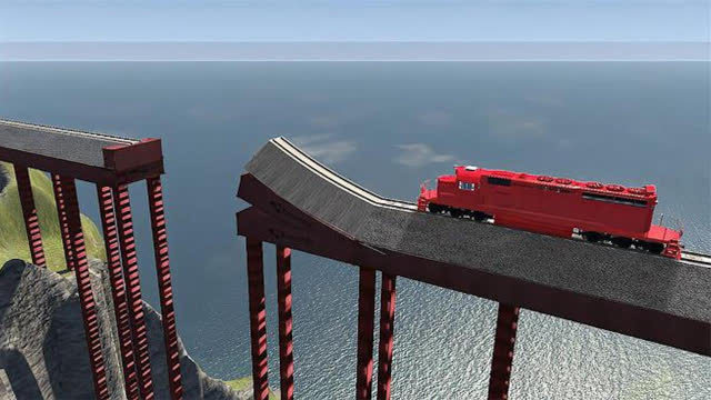 假如火车全速通过高空断桥会怎样?3D动画模拟全程