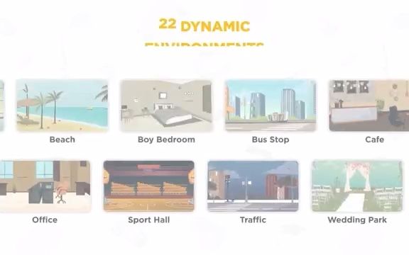 FCPX插件-二维卡通人物场景角色转场图标文字标题MG动画元素包