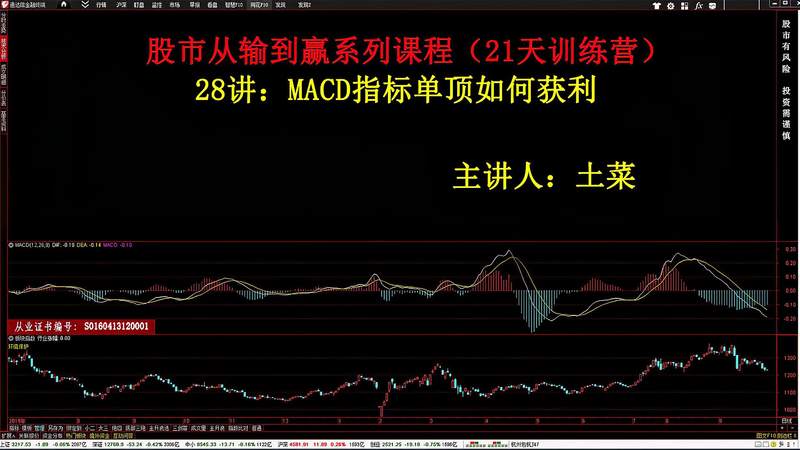 股市实战高手讲解,MACD指标单顶走势实现获利,风险与机会并存
