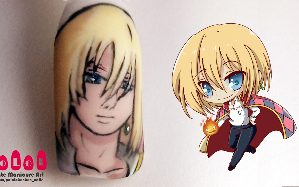 ...我将宫崎骏的哈尔的移动城堡中的哈尔画到指甲上,画得不好请多见谅