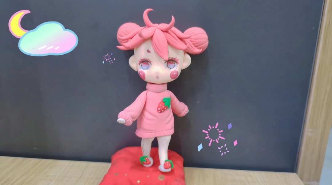 自制粘土盲盒超简单的草莓味女孩 #