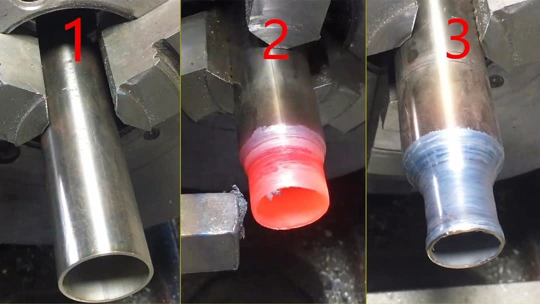 摩擦加工大小头管件,前后同样大小的钢管,加工后一边大一边小