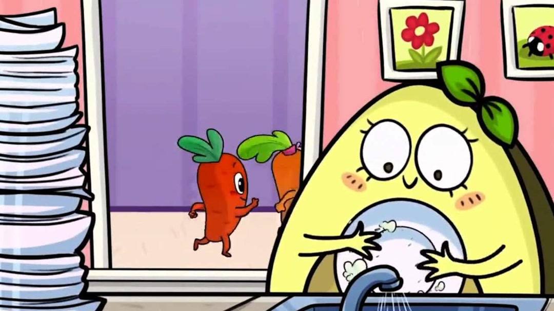   牛油果搞笑动画:辛勤的洗碗工 ,真的是太勤快了,洗的好干净