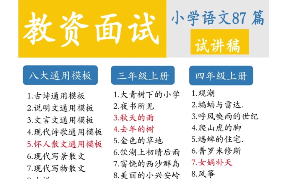 背完上岸!小学语文教资面试试讲模板!