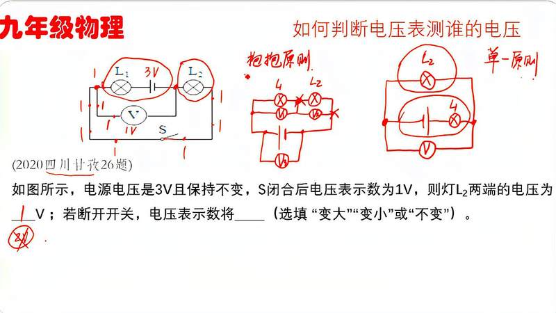 九年级物理,如何判断电压表测谁的电压,2020四川甘孜州中考题
