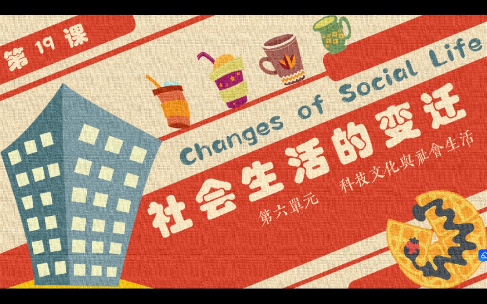 八年级历史下册第19课《社会生活的变迁》漫画风的抽拉PPT