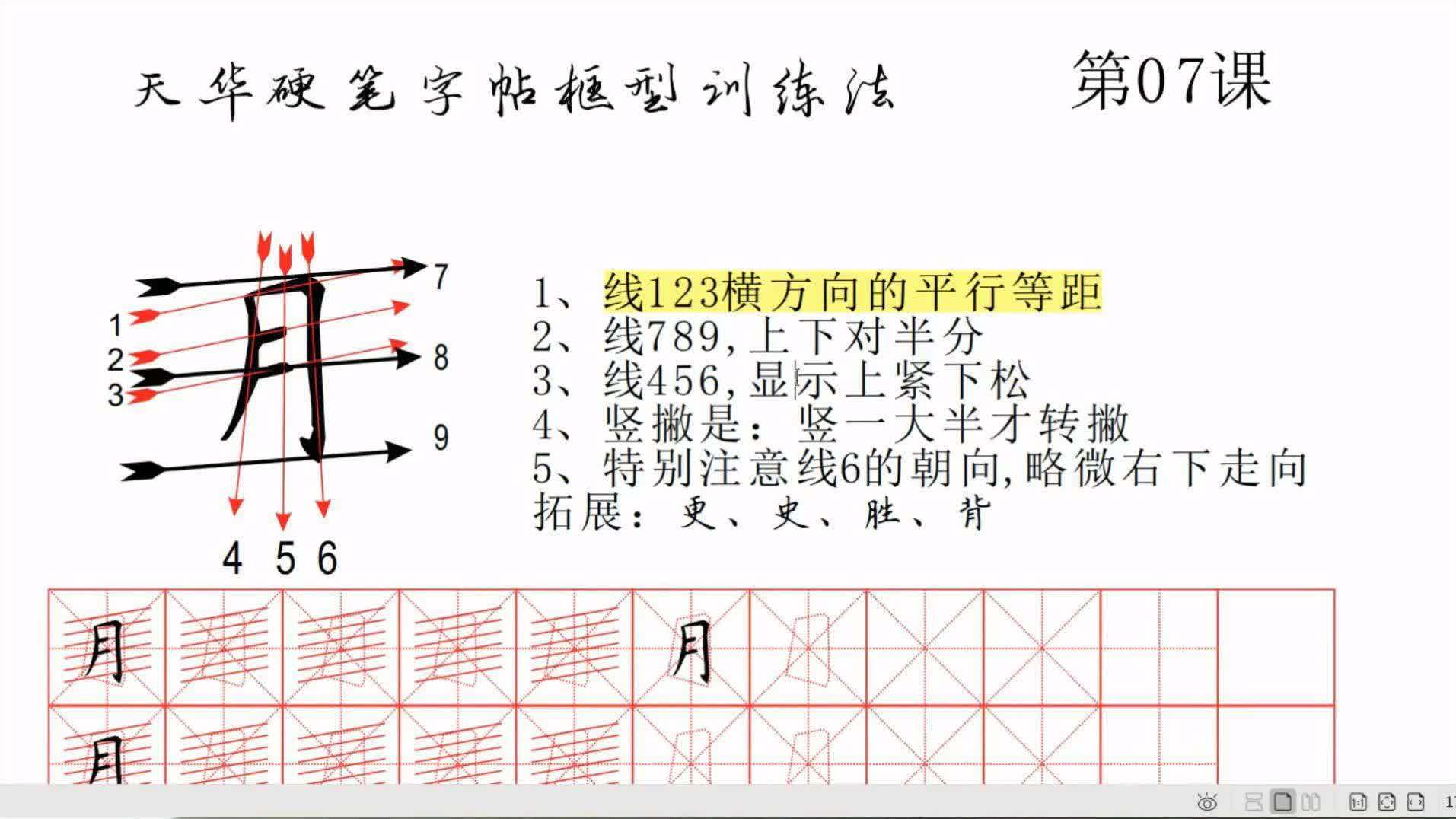 天华硬笔书法第7课:月