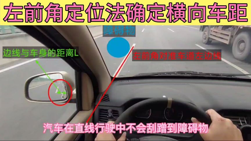 安全车距专题,新手司机可以利用左前角定位法来确定横向车距