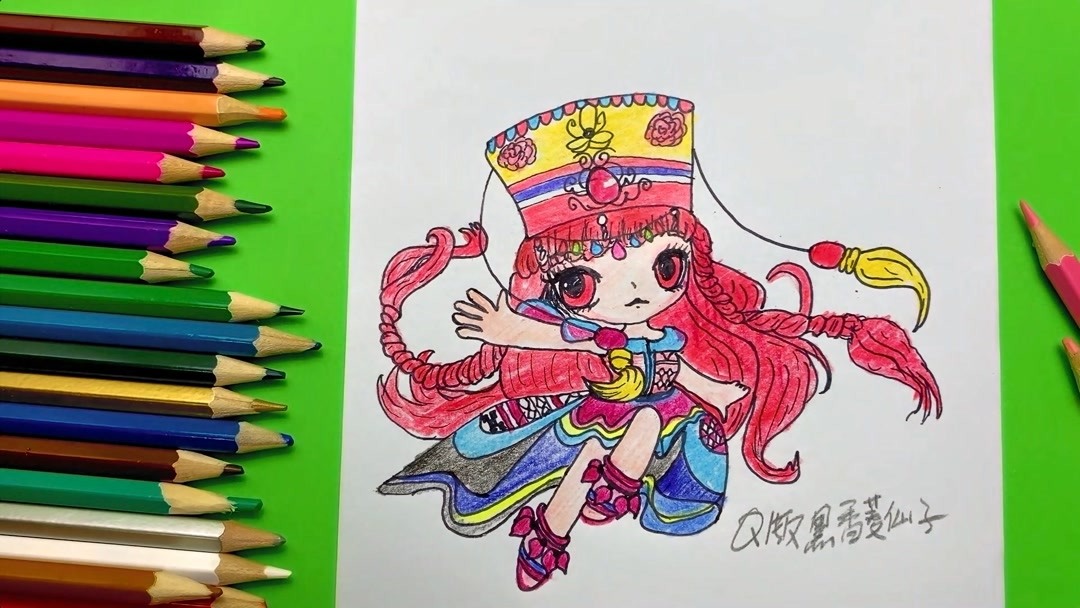 手绘教程:画叶罗丽Q版黑香菱仙子简笔画,太可爱了