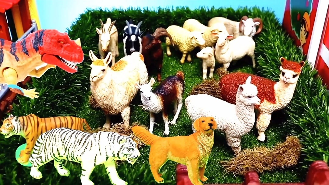 丛林与森林小动物玩具收藏,老虎山羊奶牛马儿模型