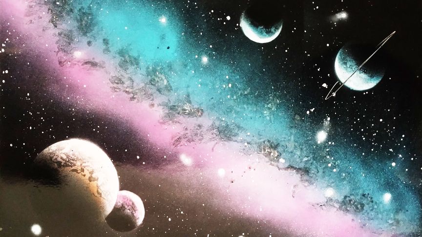 看用自喷漆如何画出这幅浩瀚宇宙星空图!