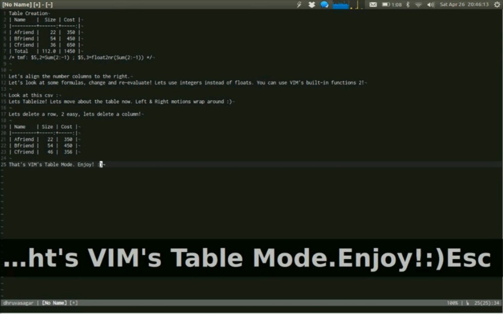 Vim插件:vim-table-mode演示视频