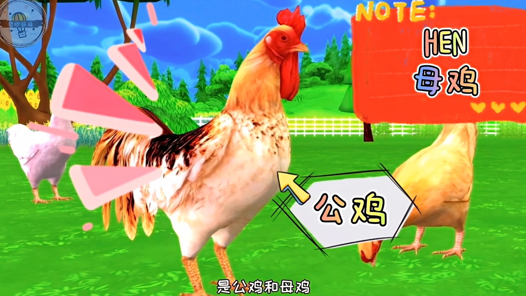 认识奶牛,绵羊,公鸡等农场动物动画片,幼儿益智早教视频