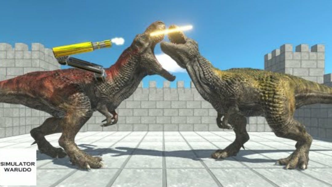 动物战争模拟器:带机关枪的霸王龙vs城堡中的所有单位