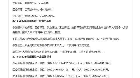 最新公布!2019-2020年亳州五险一金缴纳比例基数及最低标准