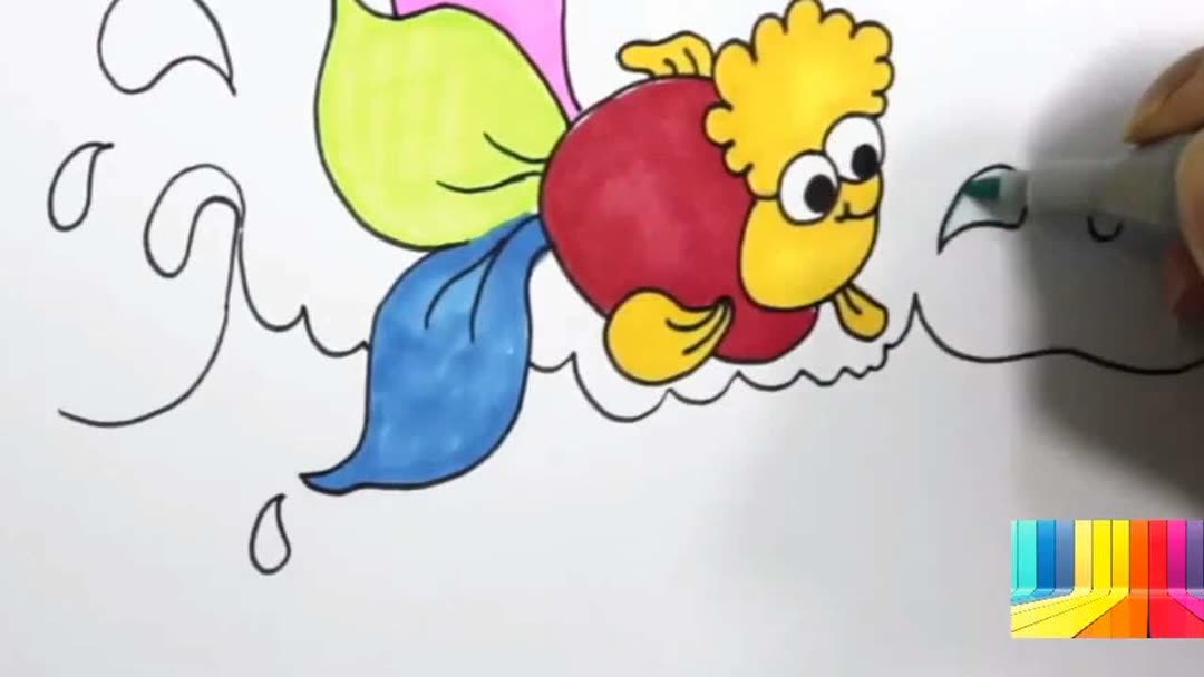 简笔画,画出一条彩色的小鱼