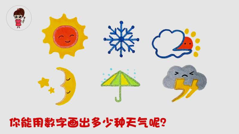 数字画各种可爱的天气简笔画,你能画出更多吗?