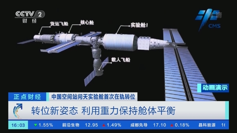 [正点财经]中国空间站问天实验舱首次在轨转位 转位新姿态 利用重力...