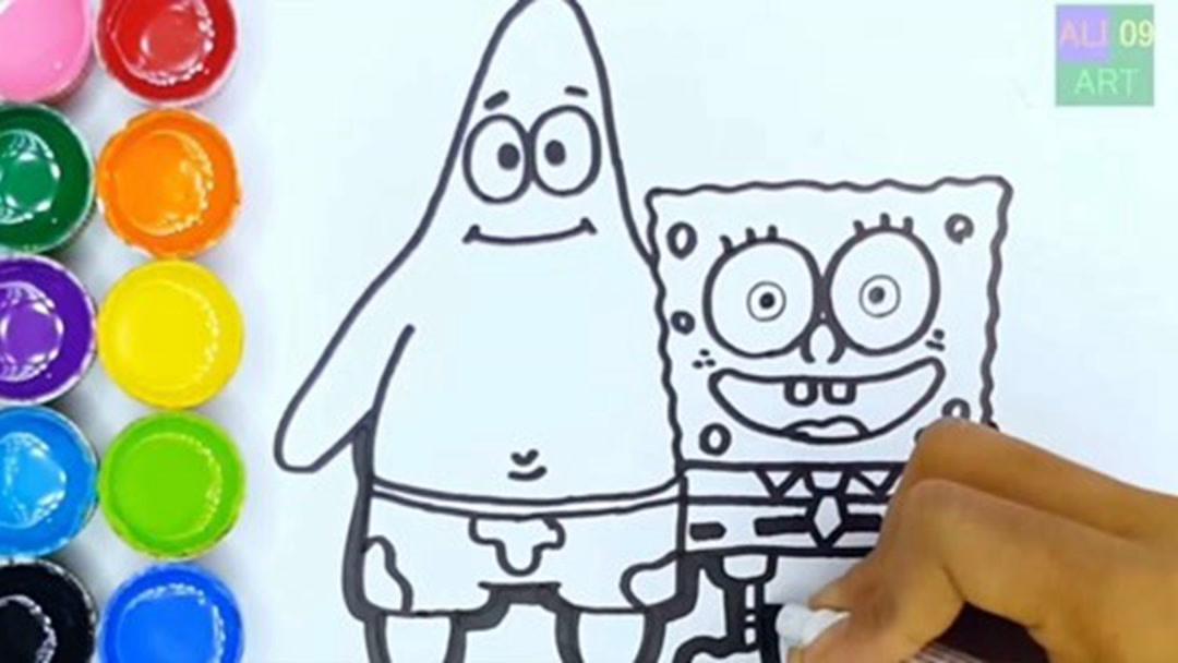儿童绘画x启蒙绘画:学习如何绘制海绵宝宝和派大星!