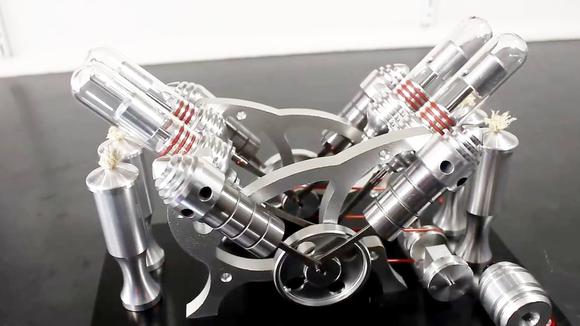 每天进步一点点!中国制造!4缸斯特林发动机模型