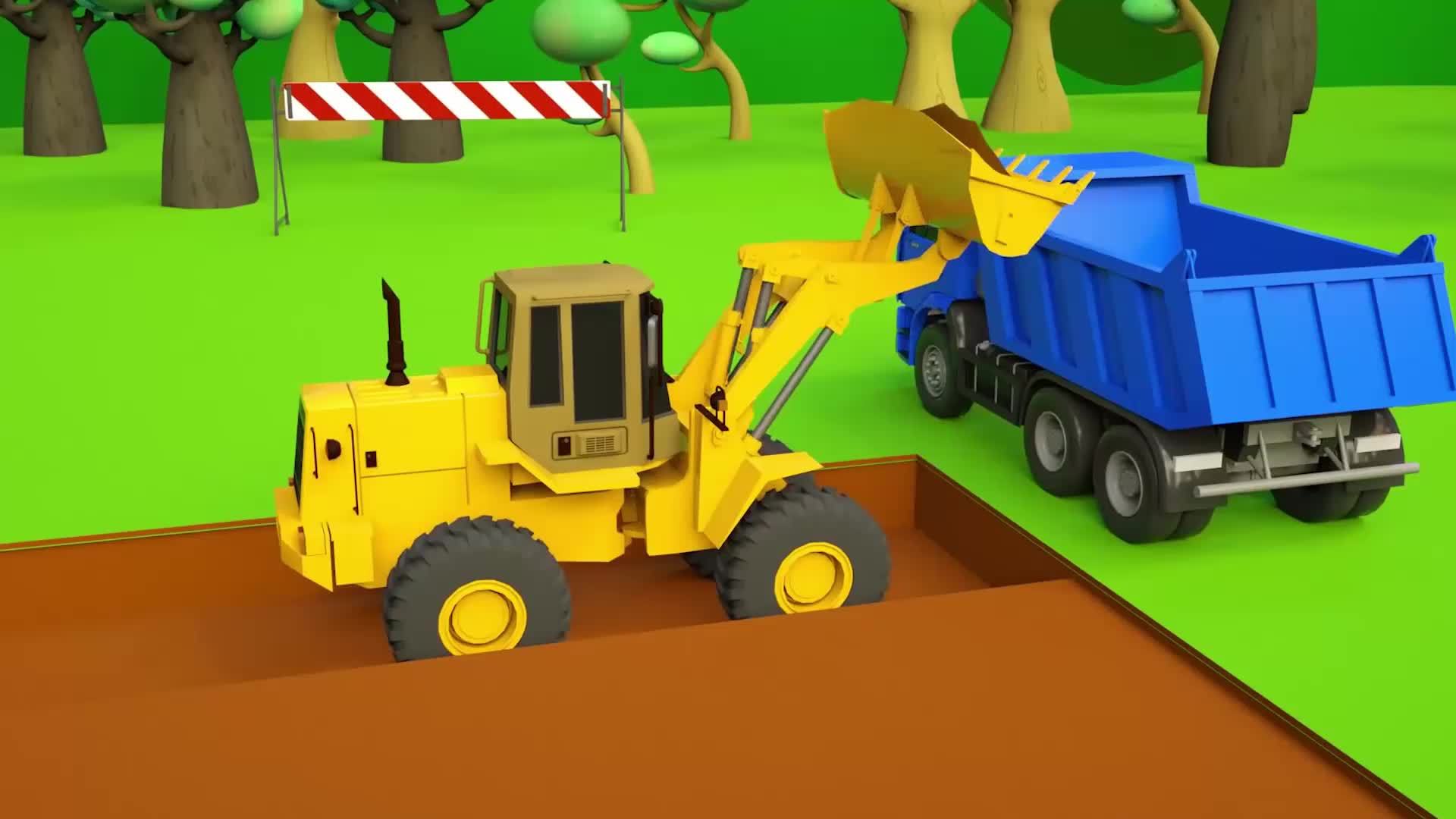 挖掘机、工程车修建房屋,挖掘机表演视频,儿童早教启蒙动画
