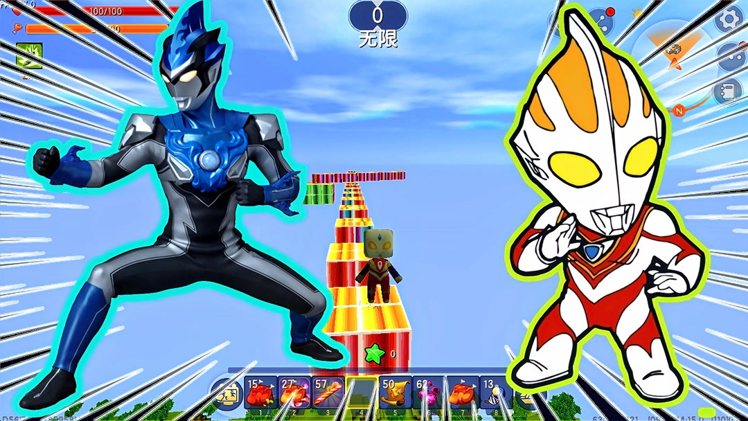 迷你世界奥特曼:超难的电路旋转柱子跑酷?