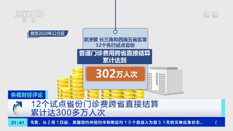 [央视财经评论]12个试点省份门诊费跨省直接结算 累计达300多万人次