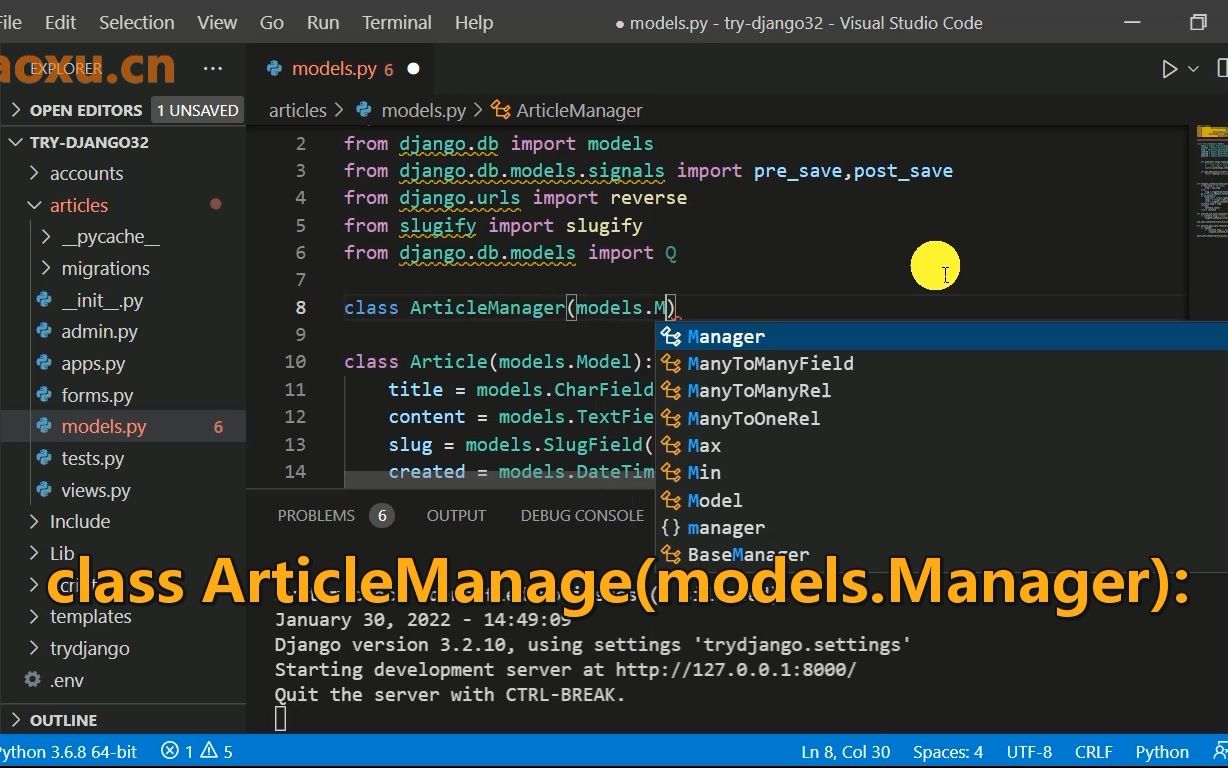 (体验django3.2) 95 自定义数据模型的manager objects