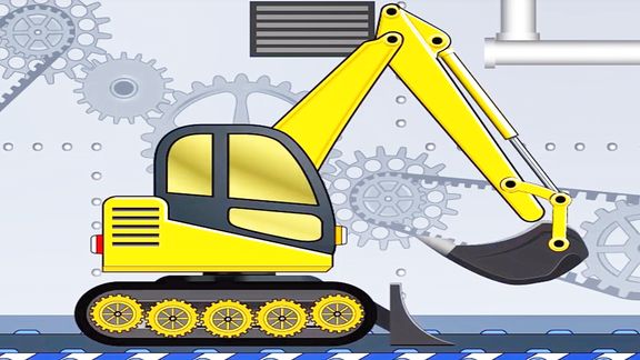 3D动画组装挖掘机 儿童组装工程车动画