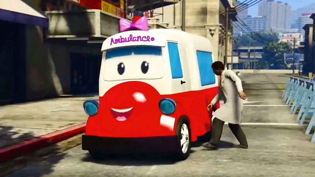 儿童动画,可爱的救护车和医生到达现场!