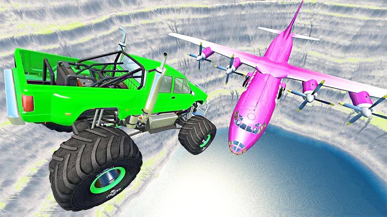 模拟:汽车高速撞向飞机