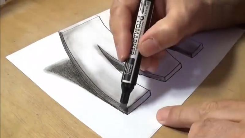 零基础3D立体画入门 用一支铅笔,画个3D立体字母M 第一集