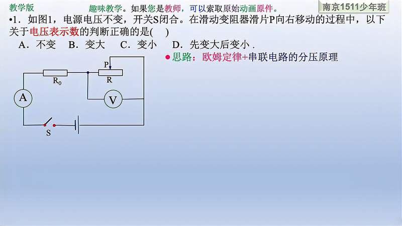 14.5欧姆定律基本题型7电表示数变化题1