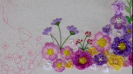 繁花盛开,如何刺绣更好看?简单又好看的针法应用,一起来绣吧 #针线小...