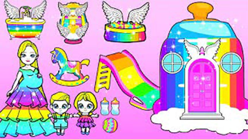 定格动画:爱莎公主装扮新家,还有泳池和彩虹滑梯。