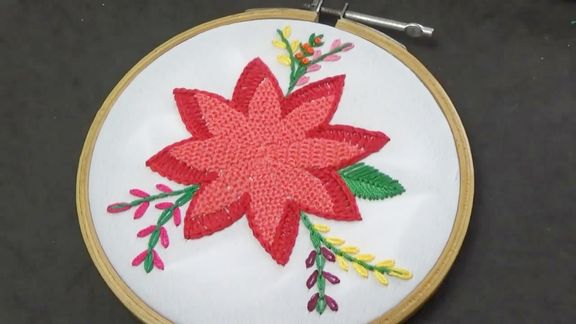 手工绣花的技巧,八瓣花图案的刺绣方法,简单易学!