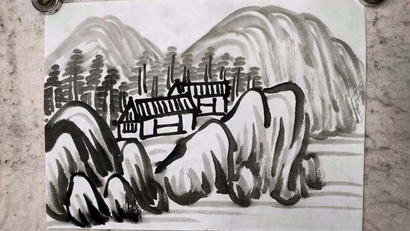 简单国画山水画教程,古风山水