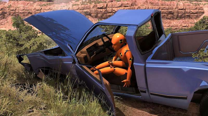 BeamNG:不系安全带vs系安全带,高速碰撞测试假人,这画面够酸爽