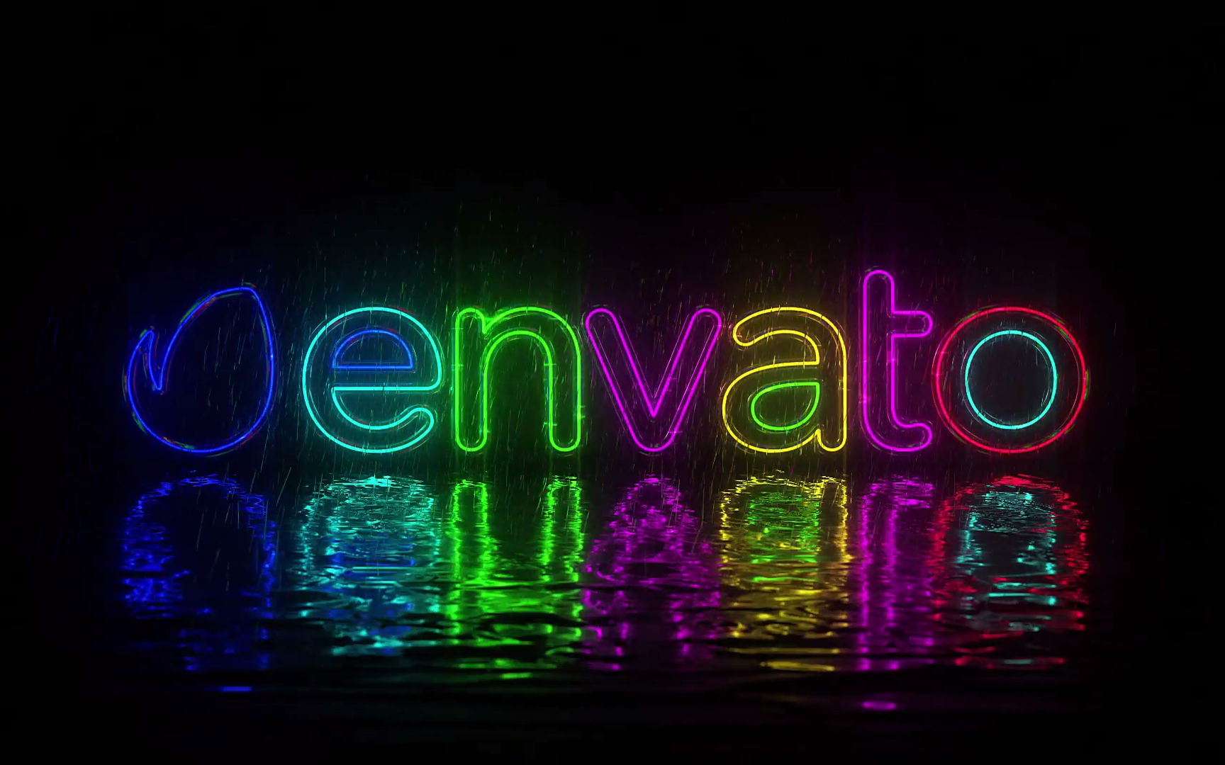 AE模板-下雨效果雨水雨池镜面倒影霓虹灯闪烁发光特效的公司企业...