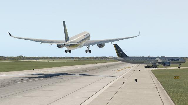 飞机模拟:A350在跑道上起飞,差点与另一架飞机撞上