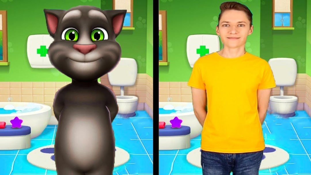 搞笑模仿秀:男孩趣味模仿汤姆猫的游戏,在它的动作后重复!