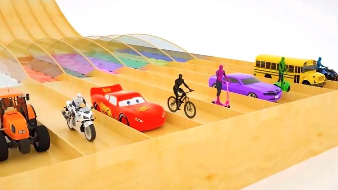 儿童动画 警车、救护车、消防车、拖车合集 汽车染色