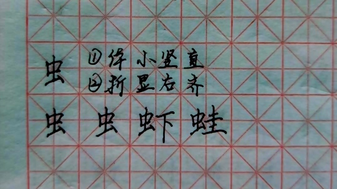 虫字旁,虾,偏旁部首,硬笔,习字,独立精讲,书写要点提示