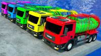 儿童汽车动画:洒水车在河边放水掉进河里,多亏消防车及时救了它