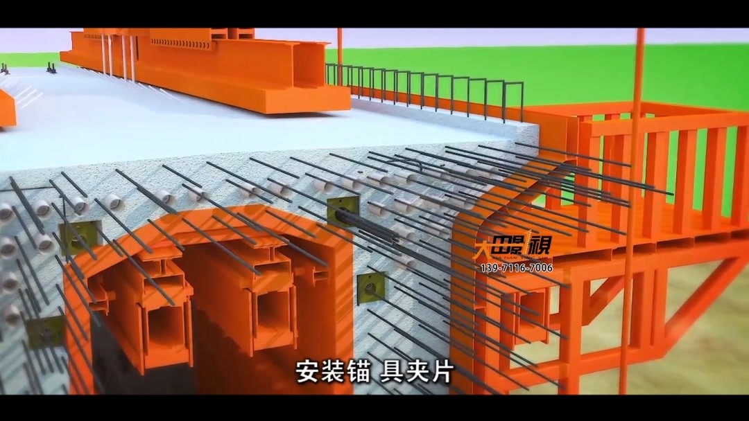 连续梁施工工艺动画 桥梁施工动画 跨高速路桥 梁施工工法动画