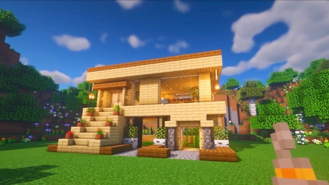 【我的世界】创造模式,木质豪华别墅,一楼蔬菜温室二楼客厅卧室